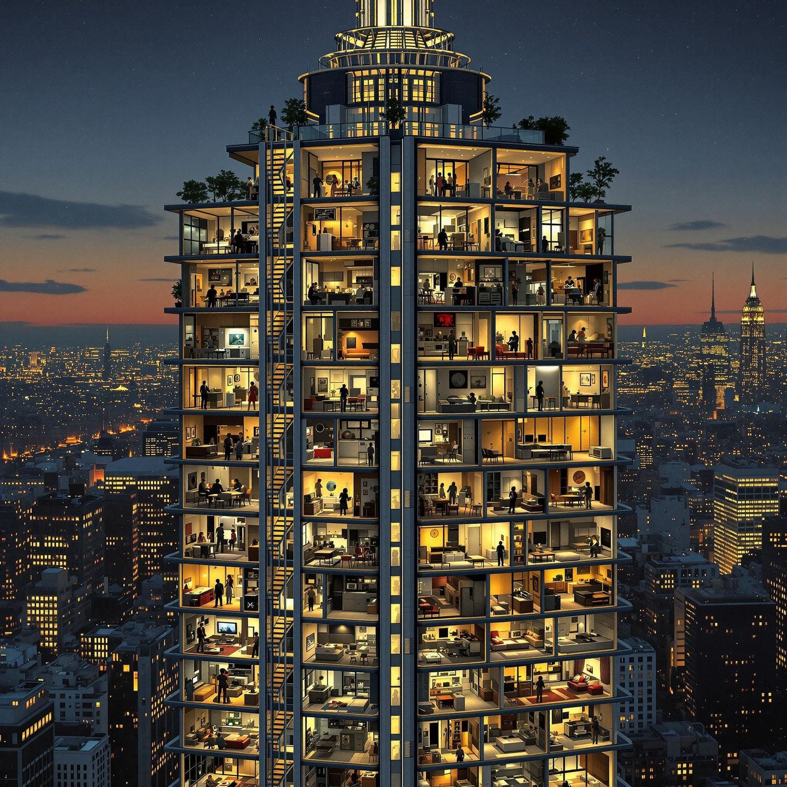 Hi Rise Condos 13 - Vibrant 1960s NYC Skyscraper Cross-Secti...