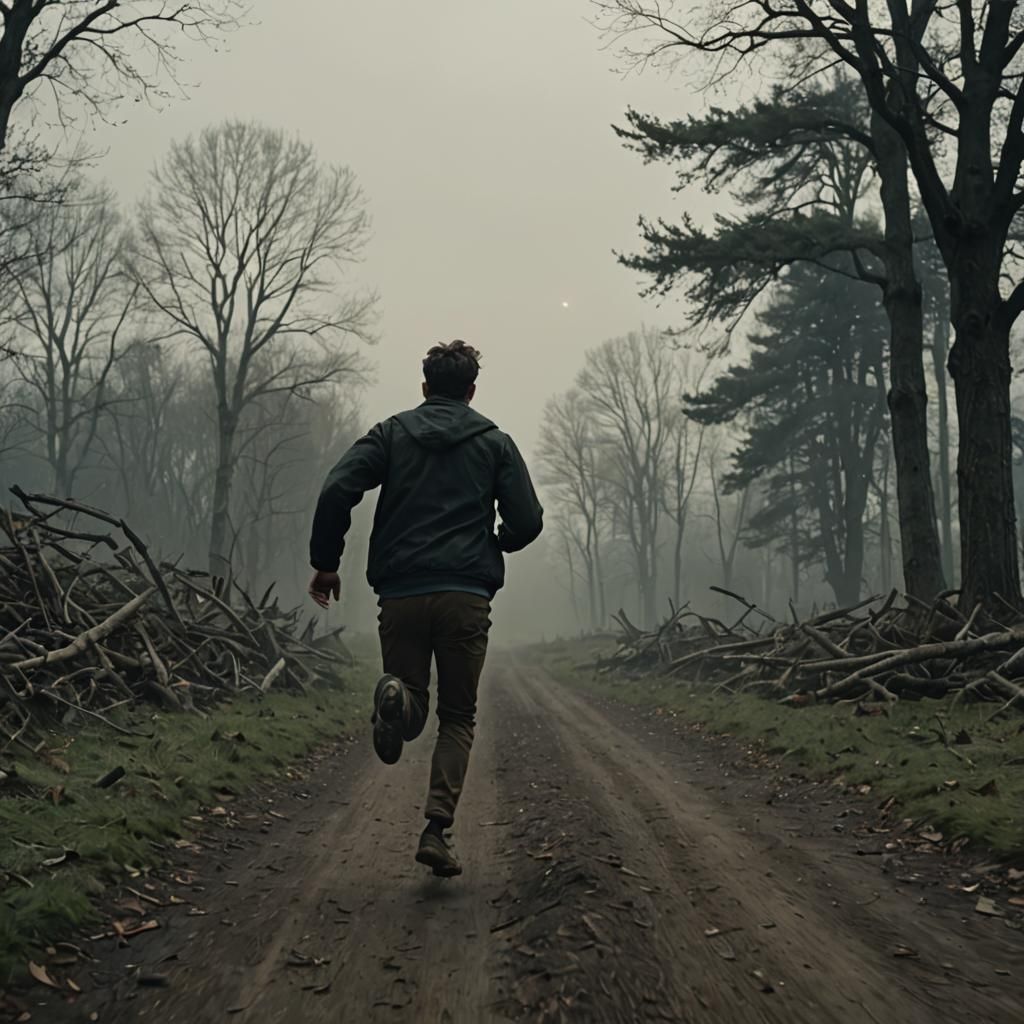 someone running away from truble Cinematic film still - AI Generated ...