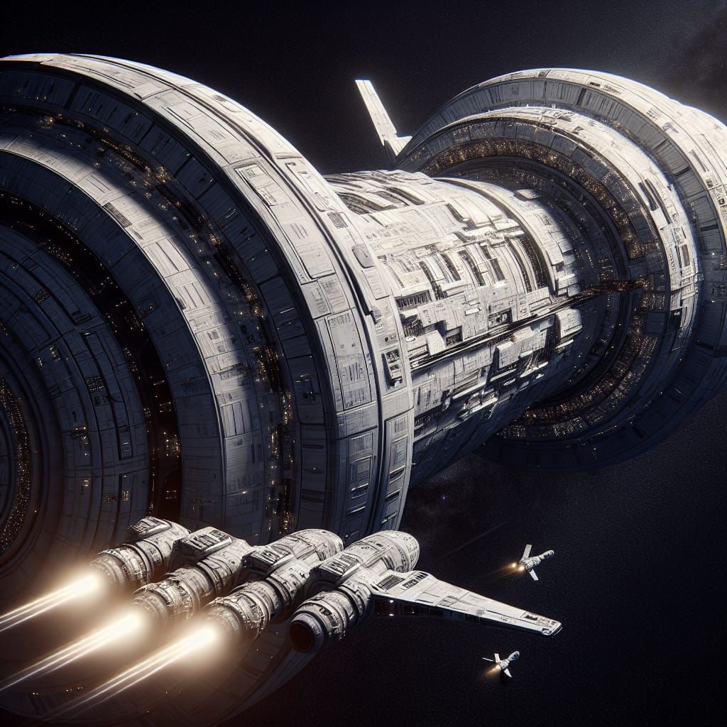 Large, cylindrical spaceship, (detailed design:1.3), (complex structure ...