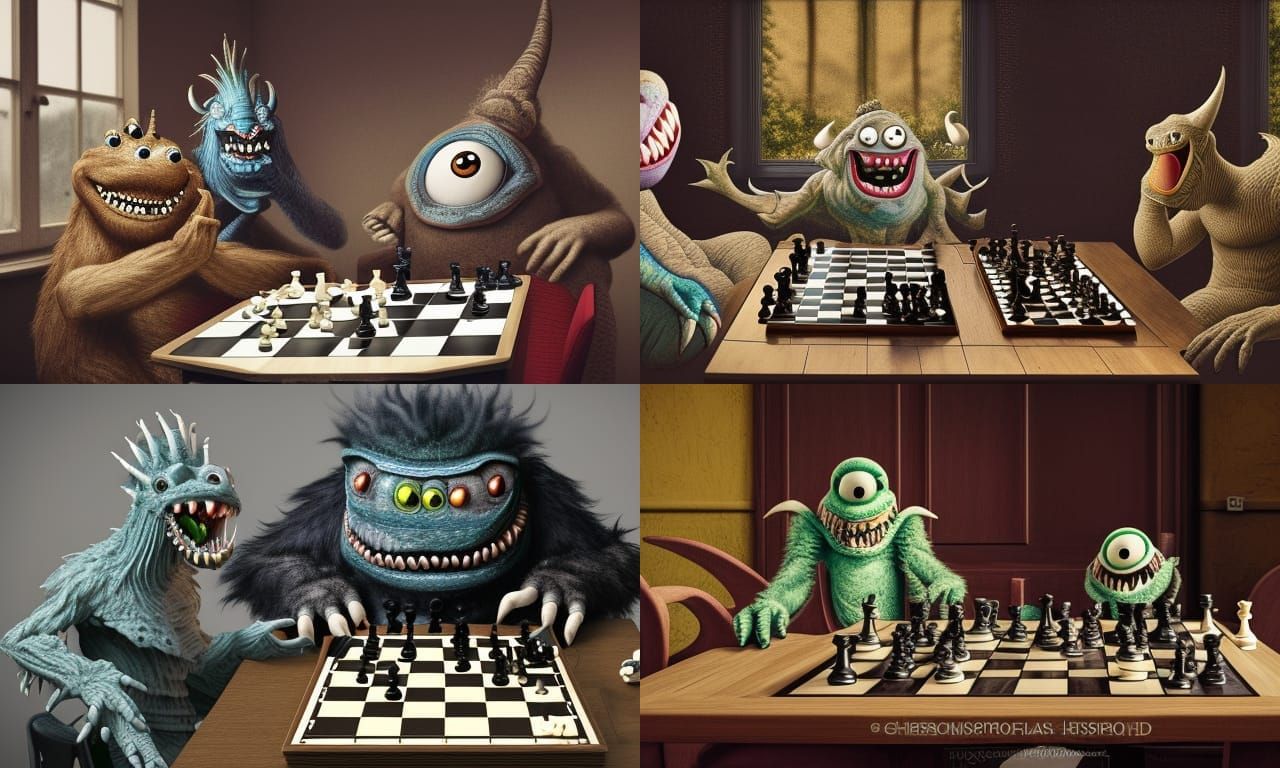 A Friendly do-gooder Monster sits across the chess table from a funny ...