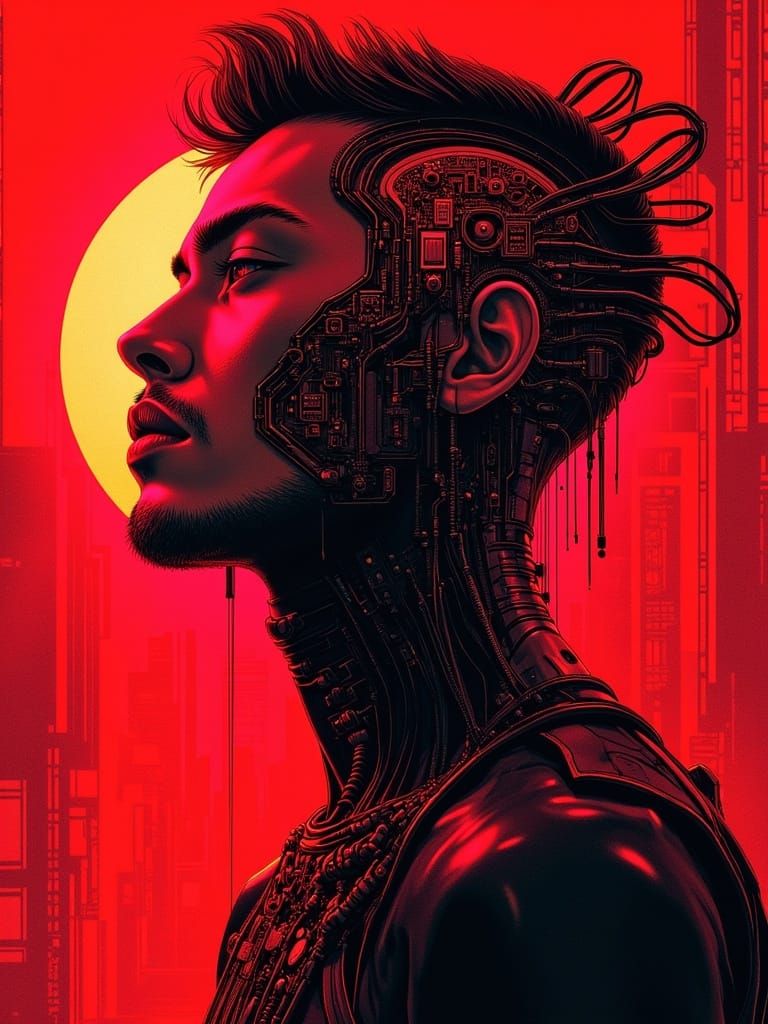 Red-Black - Cyberpunk Male in Red Dominant Cityscape