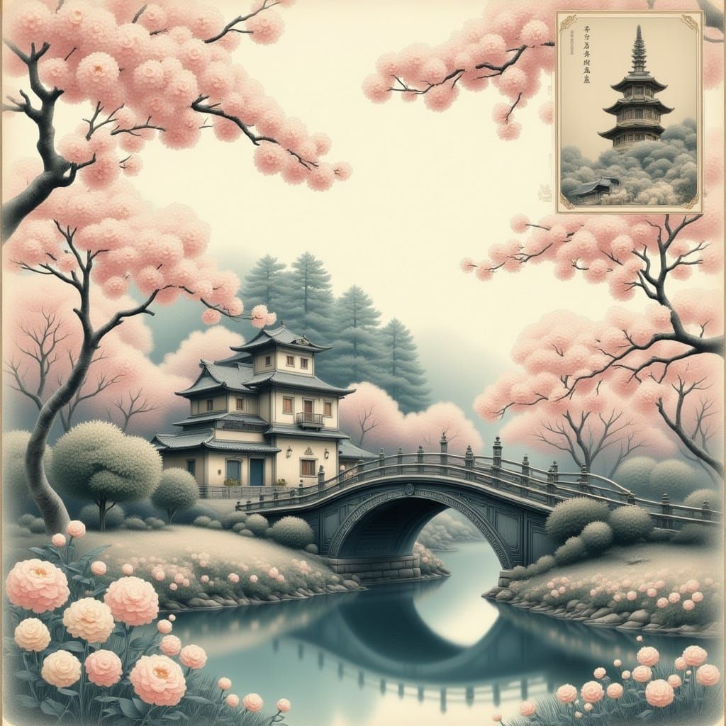 Rococo Beauty in Japanese Waterside Scene - AI Art