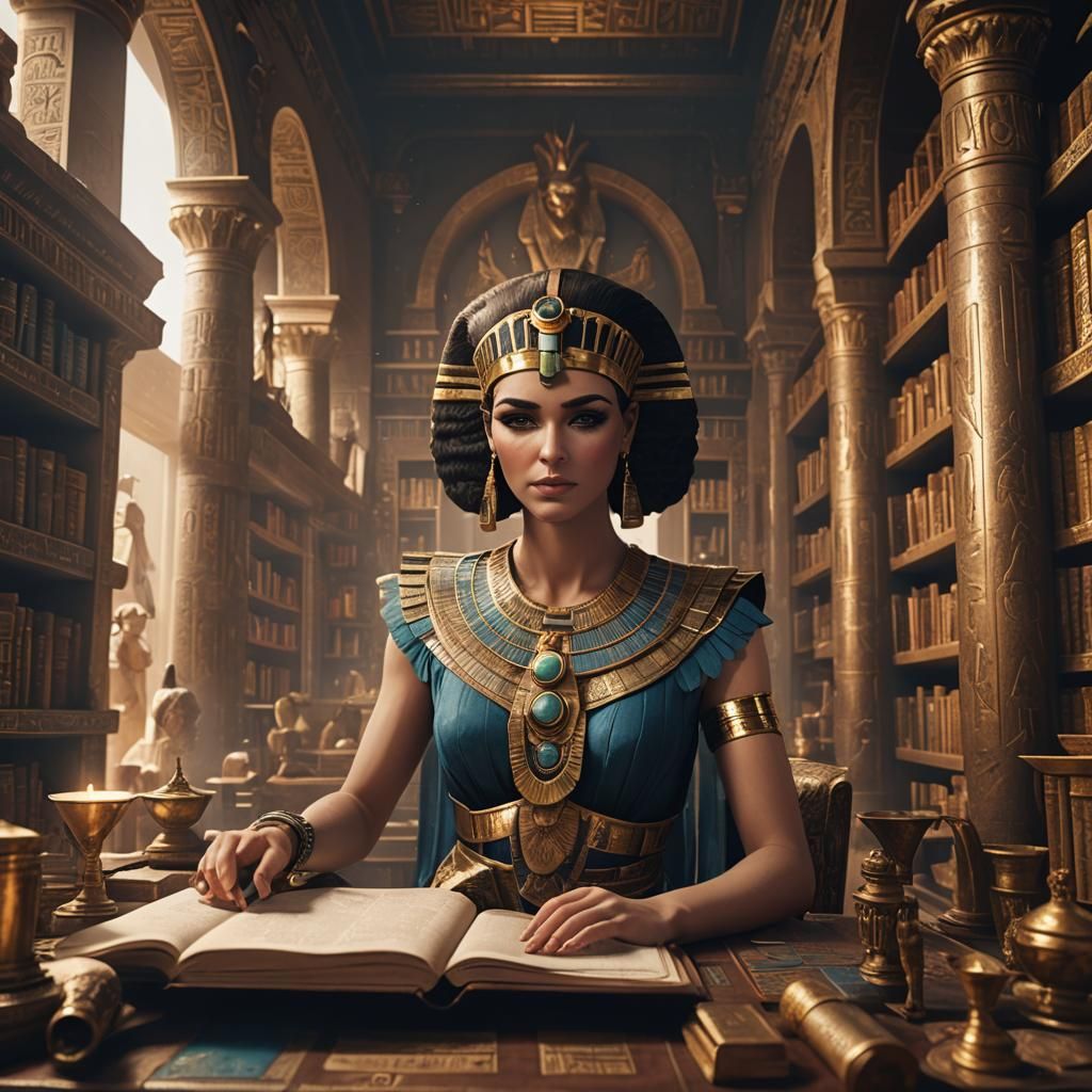 Cleopatra's secret library - AI Generated Artwork - NightCafe Creator