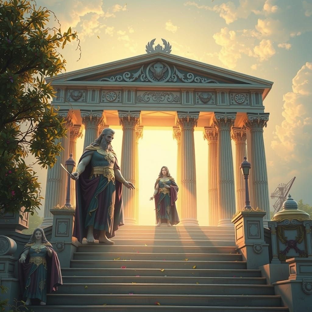 Greek God in Vibrant, Dreamlike Landscape - AI Art