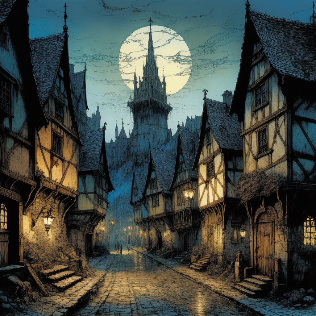 Medieval Scene in Mysterious Nocturnal Atmosphere - AI Art
