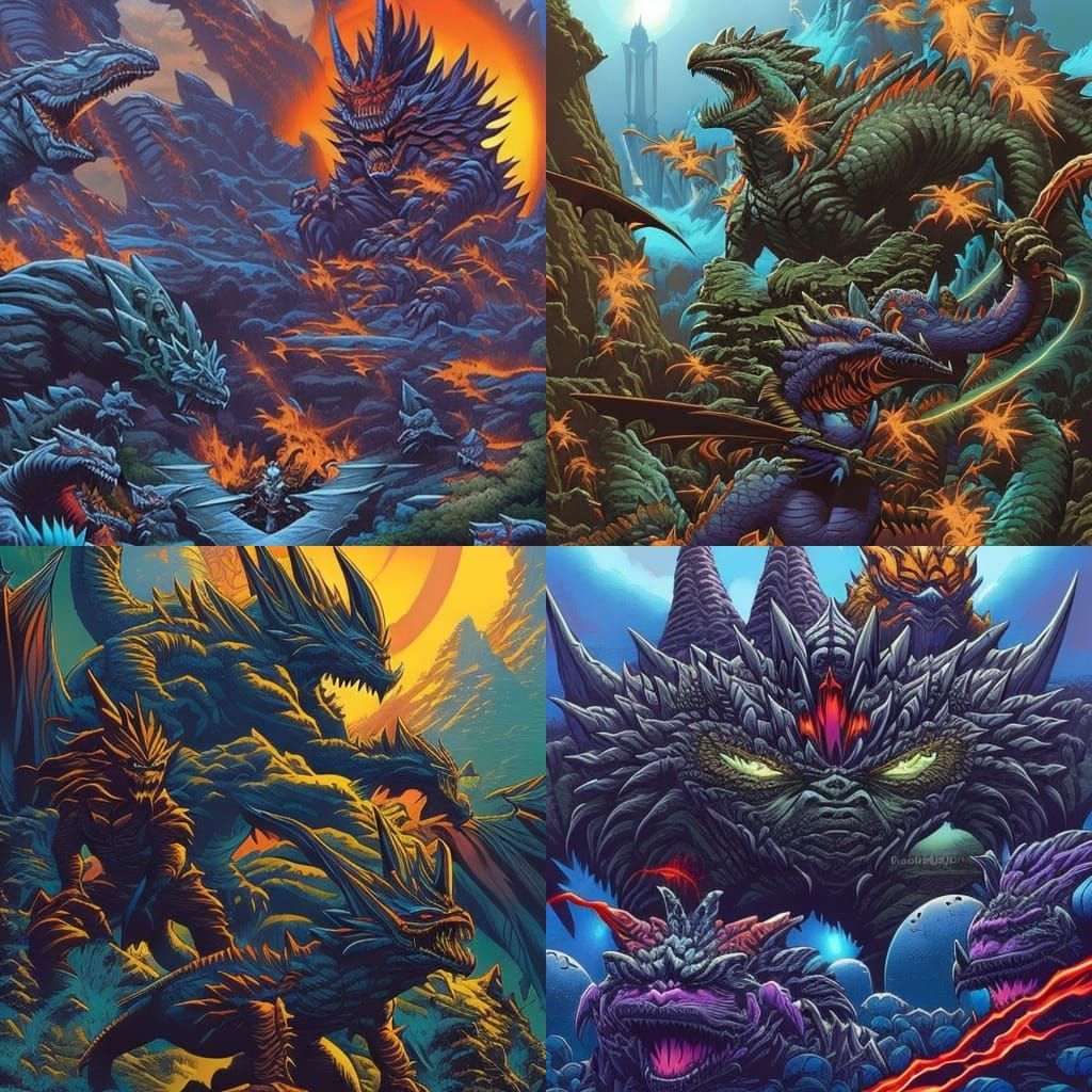 Post apocalyptic wonderland with deil godzilla blastoise gengar ...