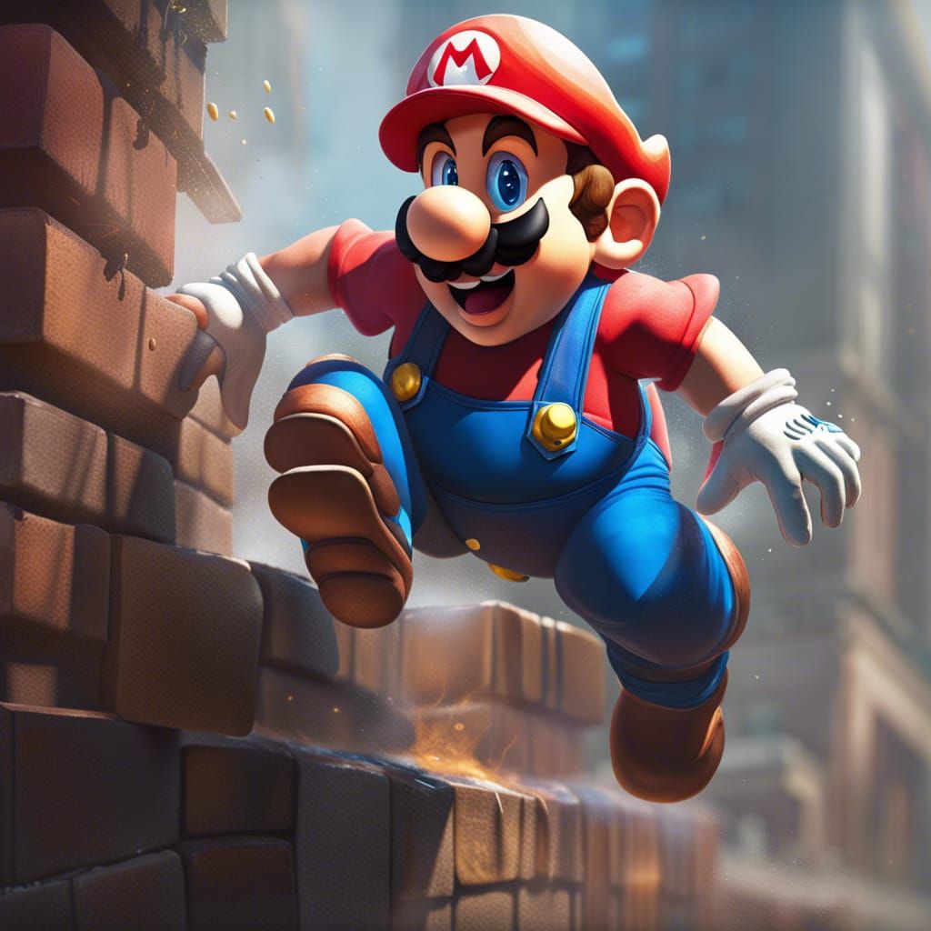 Mario jumping over a wall - AI Generated Artwork - NightCafe Creator