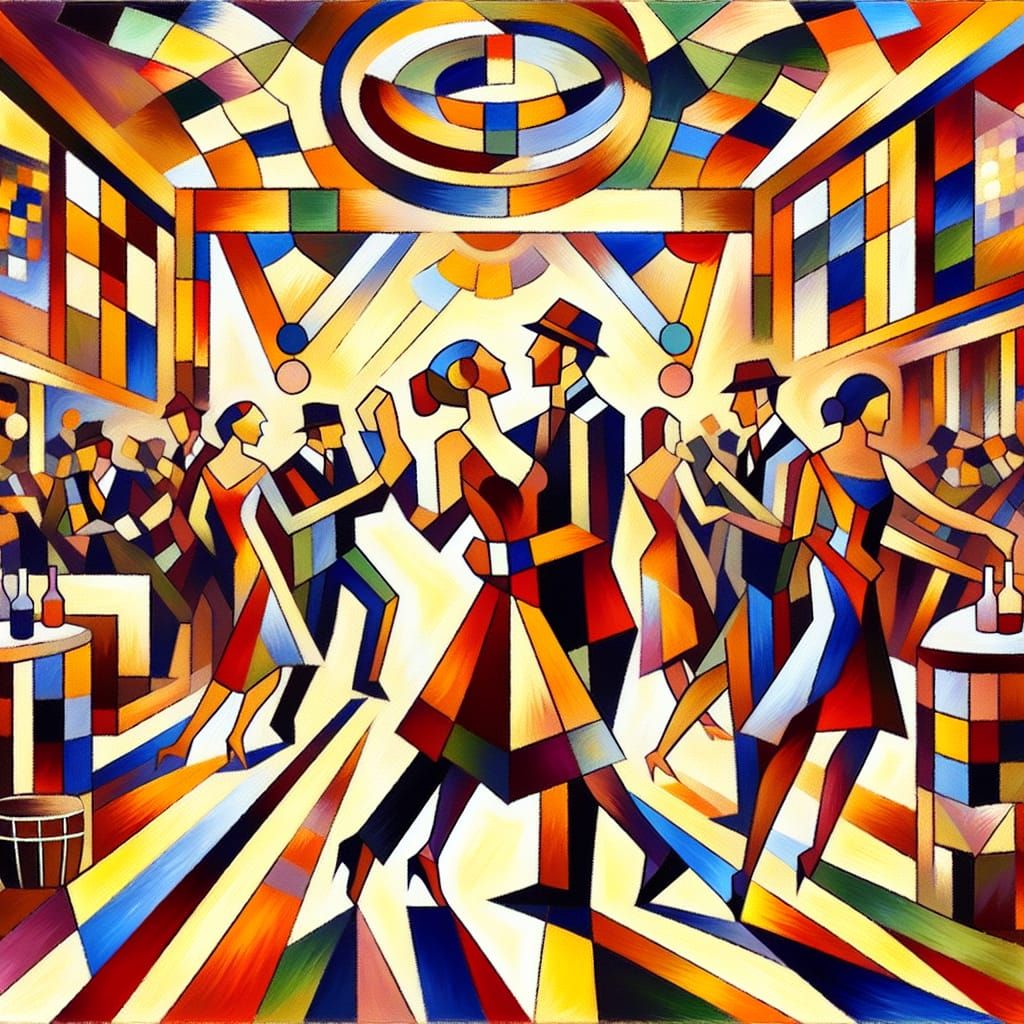 Cubist Jazz Age Dance in Vibrant Oil and Ceramic S... - AI Art