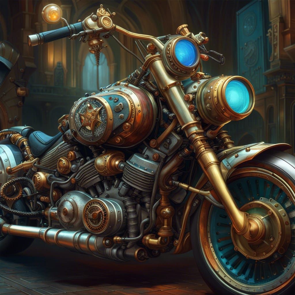 Steampunk Motorcycle - AI Generated Artwork - NightCafe Creator