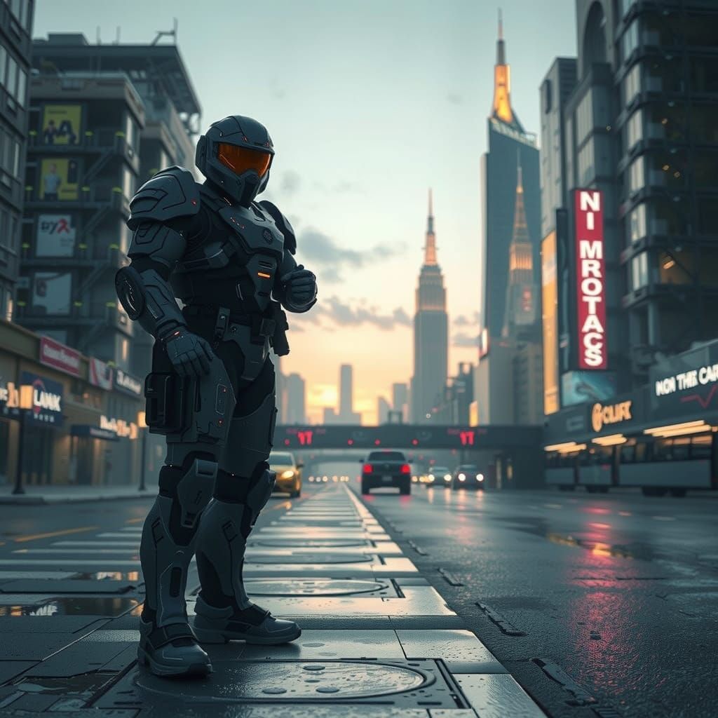 Future Tech Soldier - Future Tech Warrior in Neon-Lit Dystop...