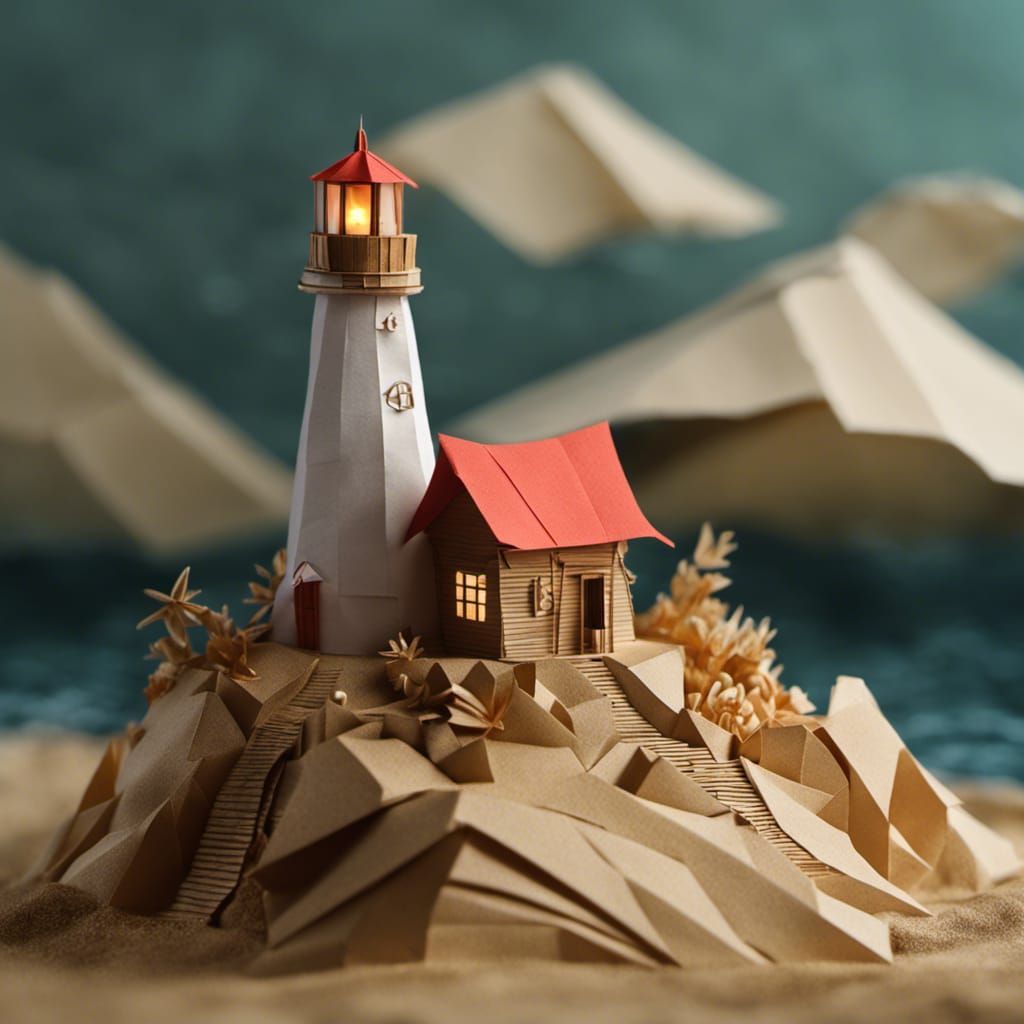 Paper Beach, Paper Landscape, Paper Lighthouse - AI Generated Artwork ...
