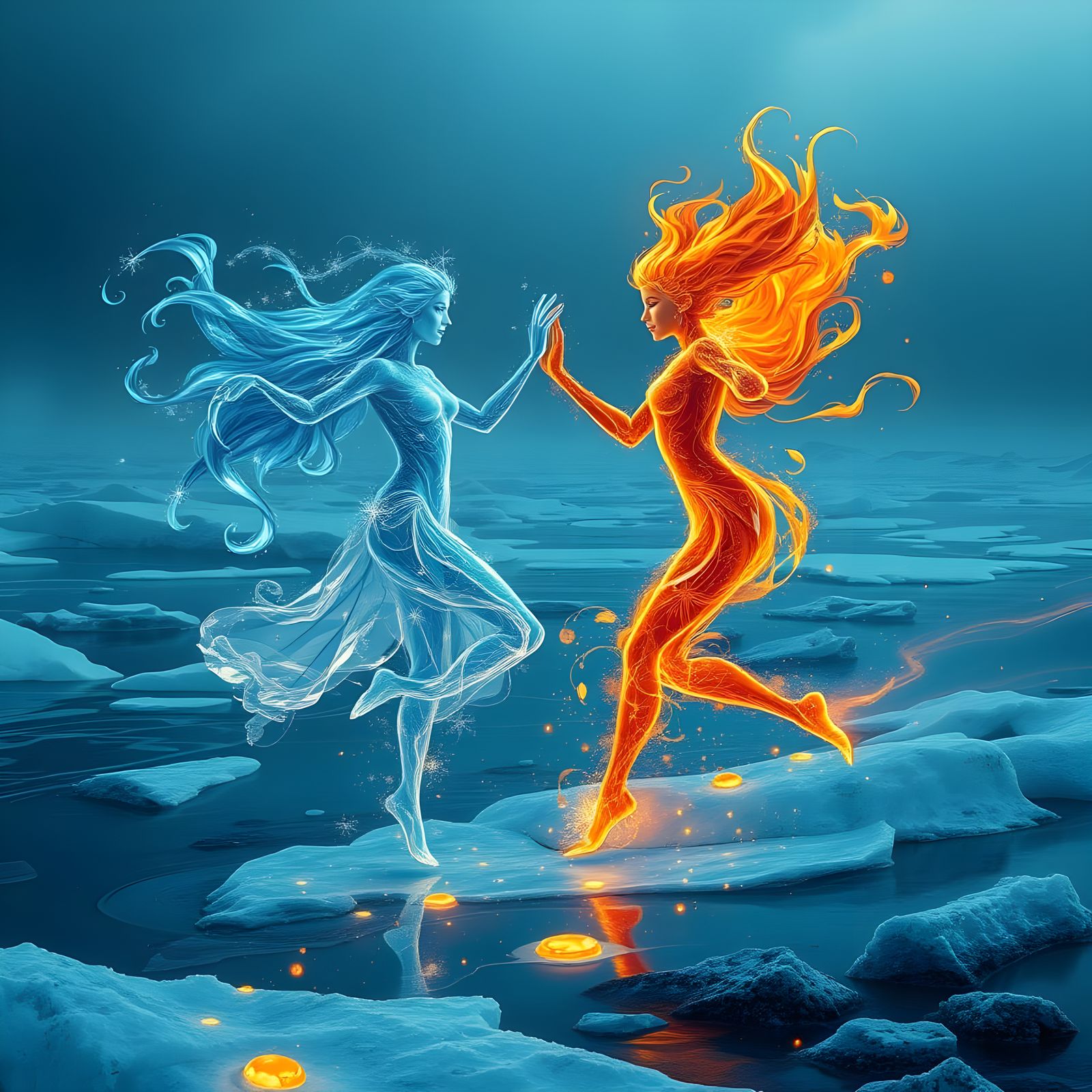 Water and Fire Sprites Dancing - Dancing Water and Fire Spir...