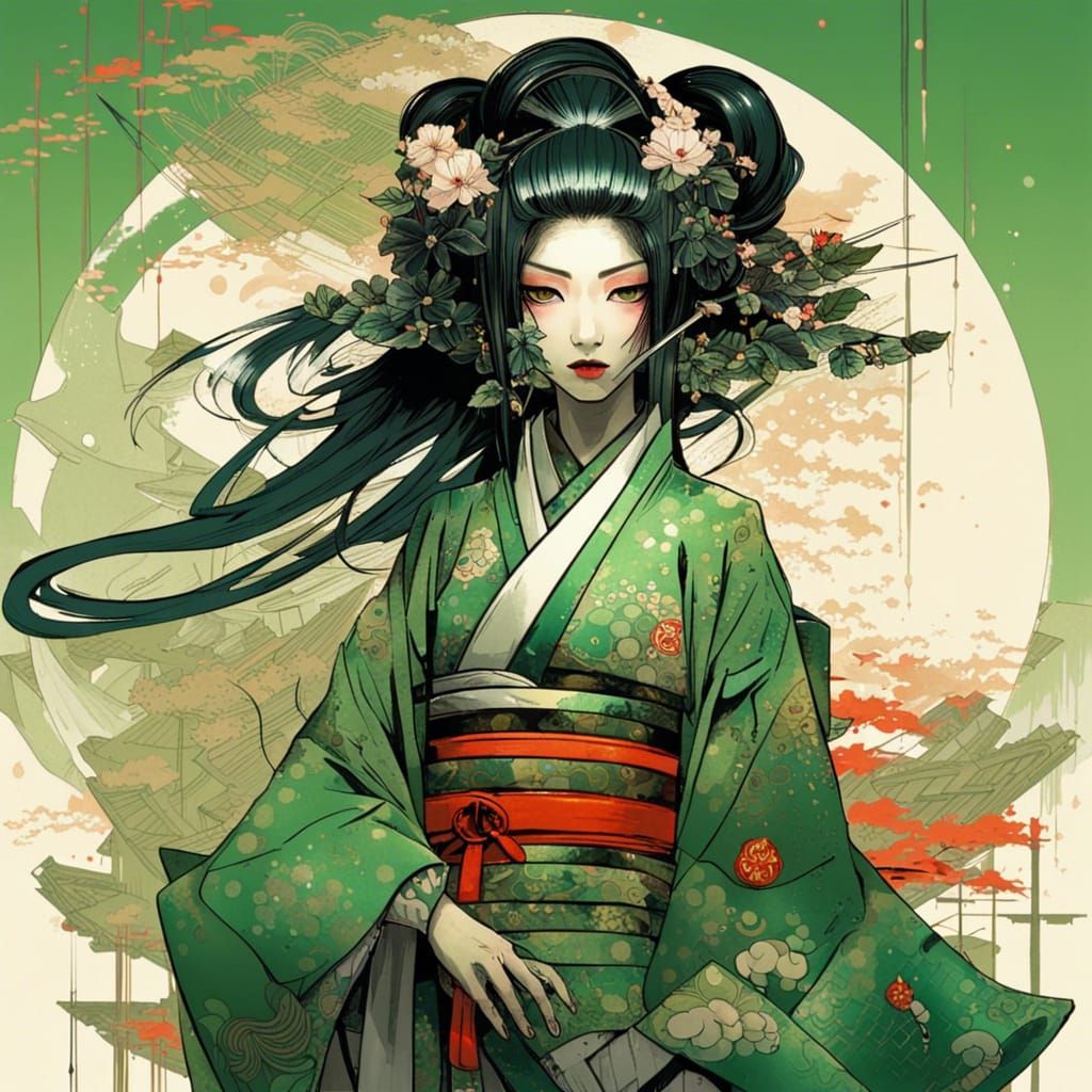 Green Geisha 2 - AI Generated Artwork - NightCafe Creator