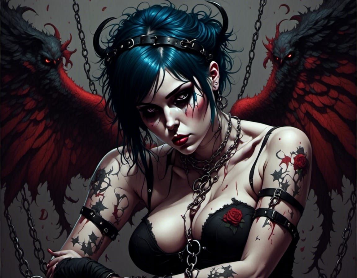 Depressed emo shackled to Demons; - AI Generated Artwork - NightCafe Creator