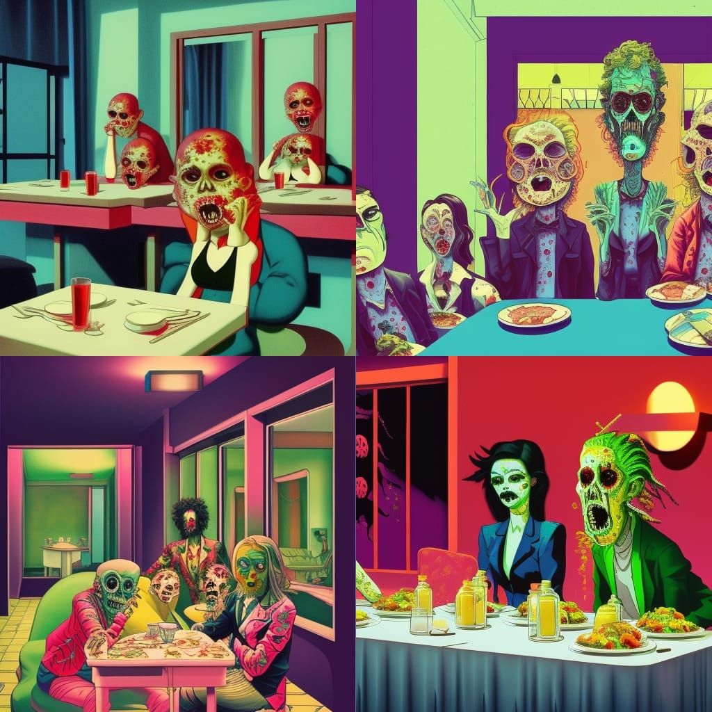 Zombies eating brains in the hotel restaurant - AI Generated Artwork ...