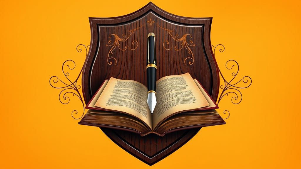 Regal College Emblem with Shield, Book, and Pen in... - AI Art