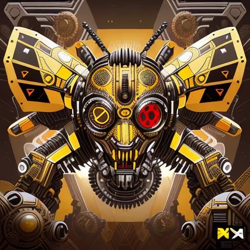 A mechanical bug, vector art, Aztec patterns, digital art, yellow mech ...