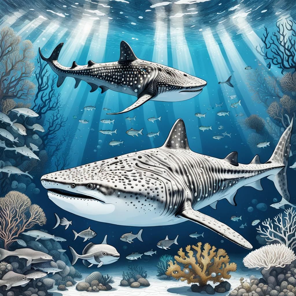 hyperdetailed blueprint architectural plan of a magnificent whale shark ...