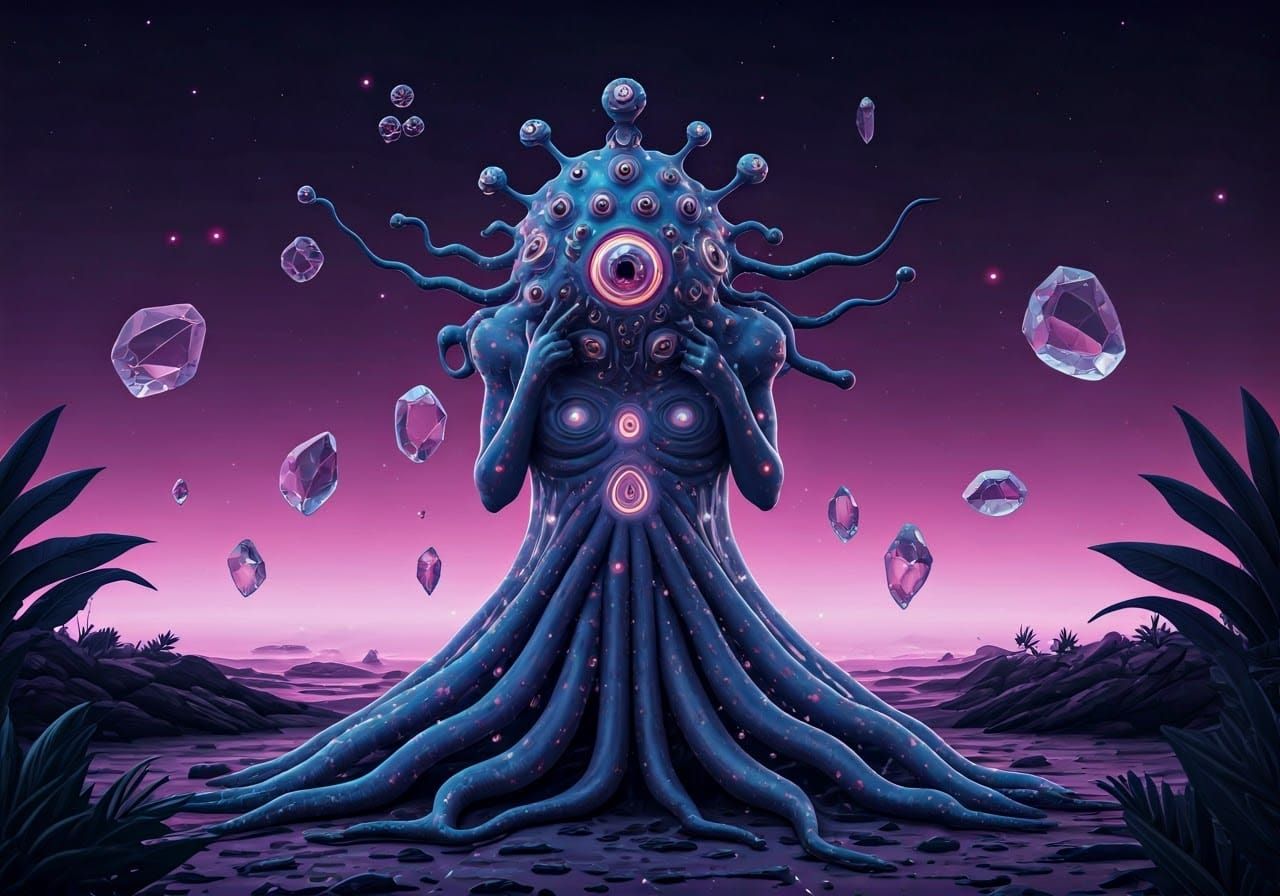 Surreal, Glowing Creature in a Distorted Landscape - AI Art