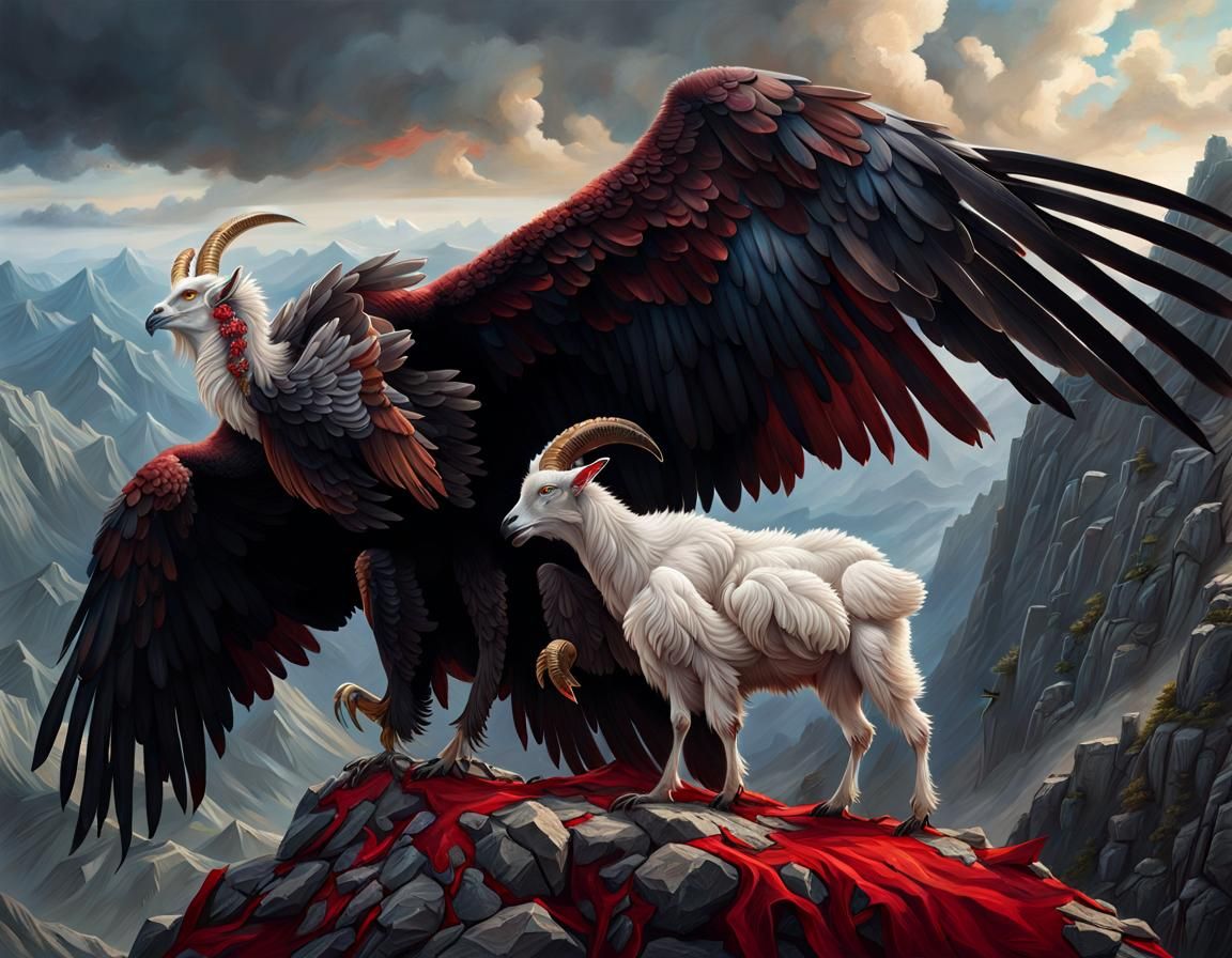 the goat bird and the bird goat met on a mountain.... - AI Generated ...