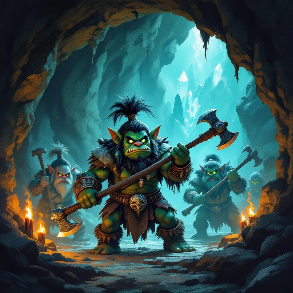 Trolls Guarding Crystal Cave Entrance in Dark Fant... - AI Art
