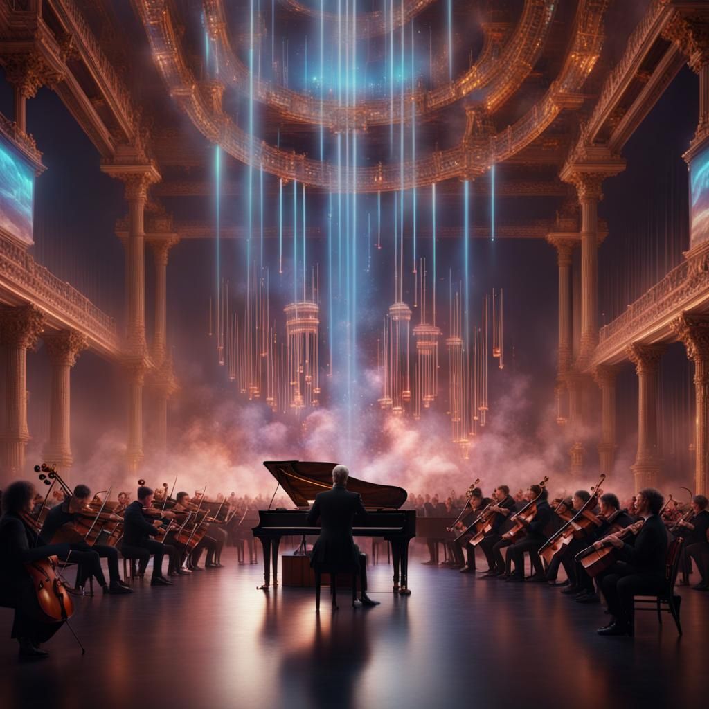 a holographic orchestra plays a symphony. - AI Generated Artwork ...