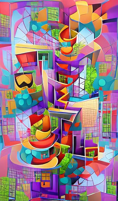 Abstract Composition in 1-Point Perspective in the bold colourful ...