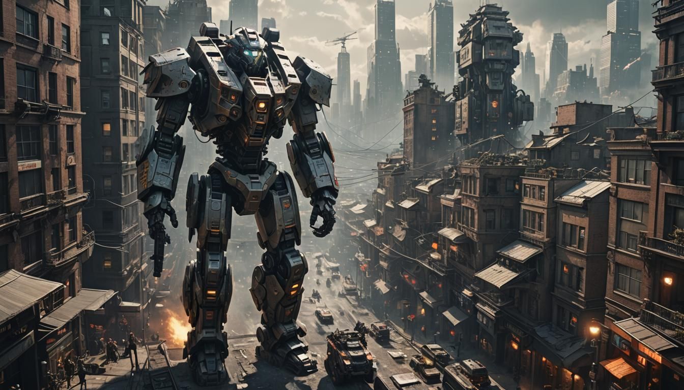 The Mech Warrior in a city - AI Generated Artwork - NightCafe Creator
