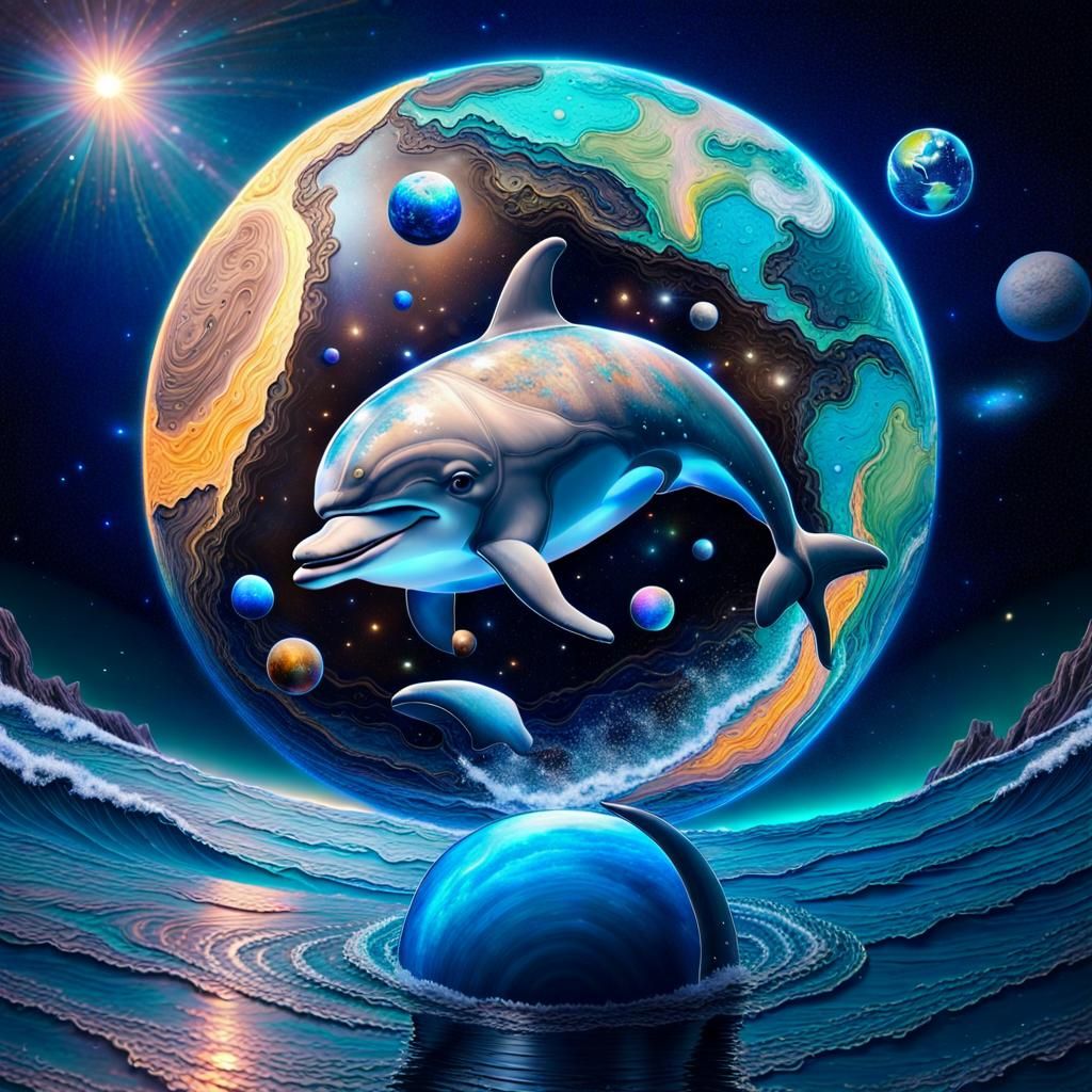 Dolphin and the planets - AI Generated Artwork - NightCafe Creator