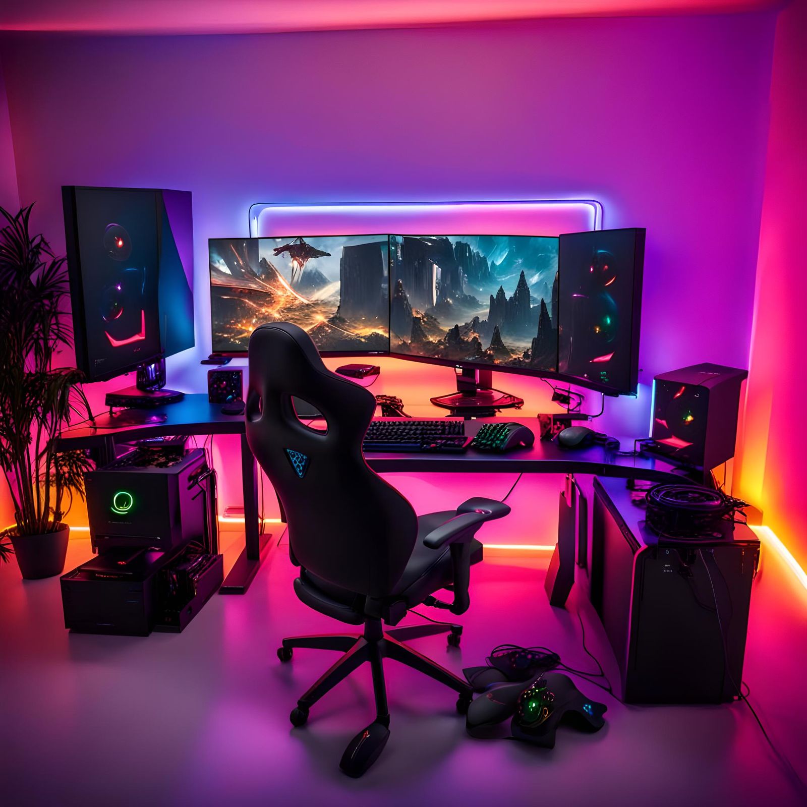 A photo of an epic gaming PC setup, a realm where technology, power ...