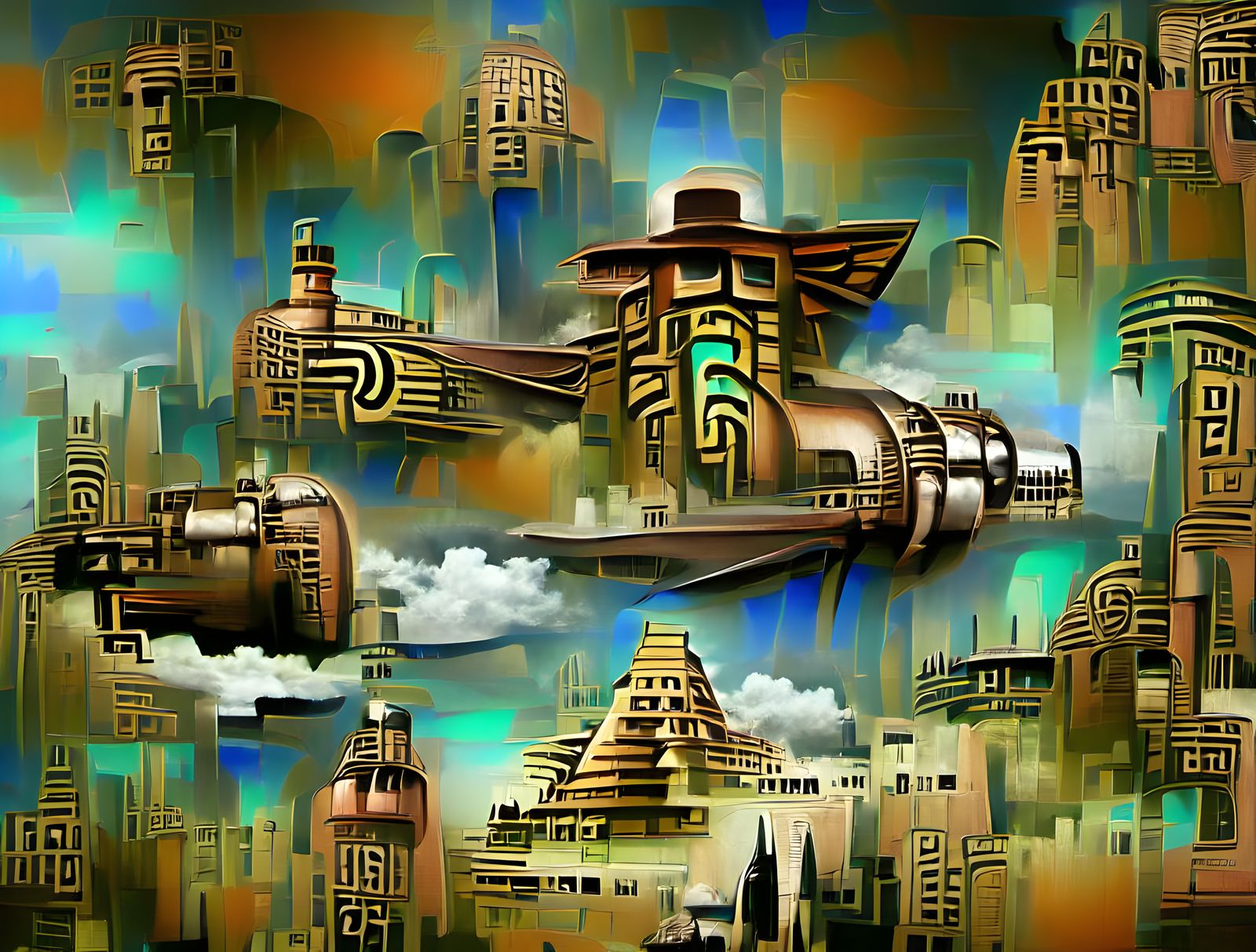 Futuristic Aztec Sci-fi city art deco steampunk - AI Generated Artwork ...