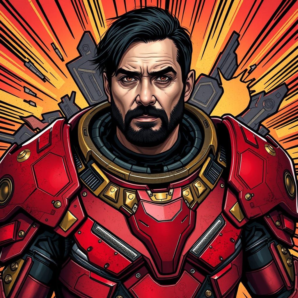 Man in Red and Gold Armor, Comic Book Style - AI Art