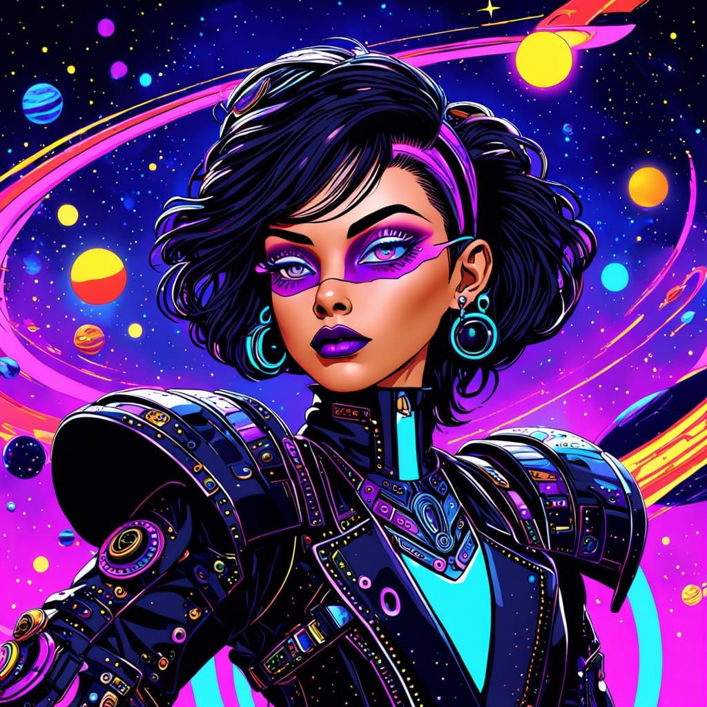 Confident Space Ace Radiates Neon Glamour in Cyber... - AI Art