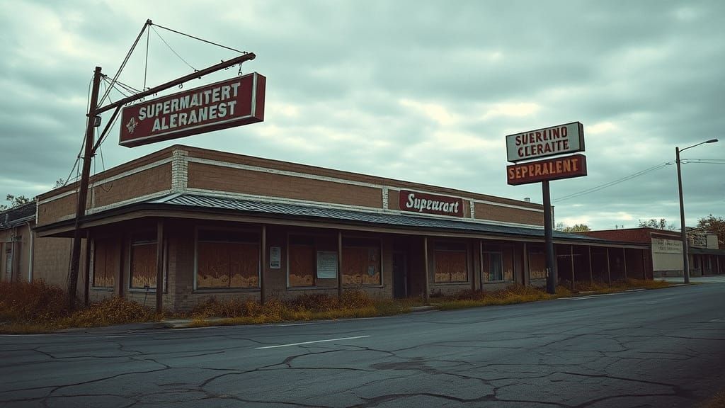 Faded Legacy in a Desolate Small-Town Landscape - AI Art