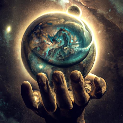 A god's hand over his planet - AI Generated Artwork - NightCafe Creator