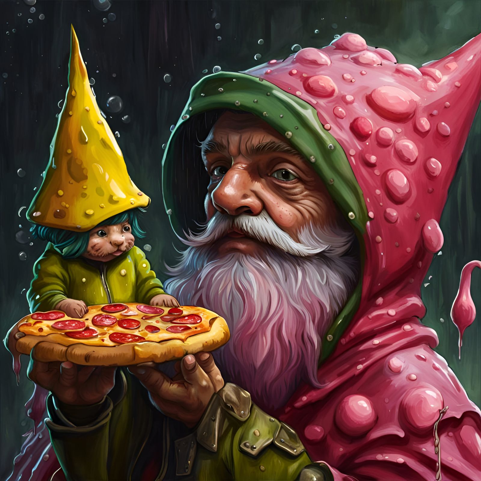 gnome and friend eating lunch - AI Generated Artwork - NightCafe Creator