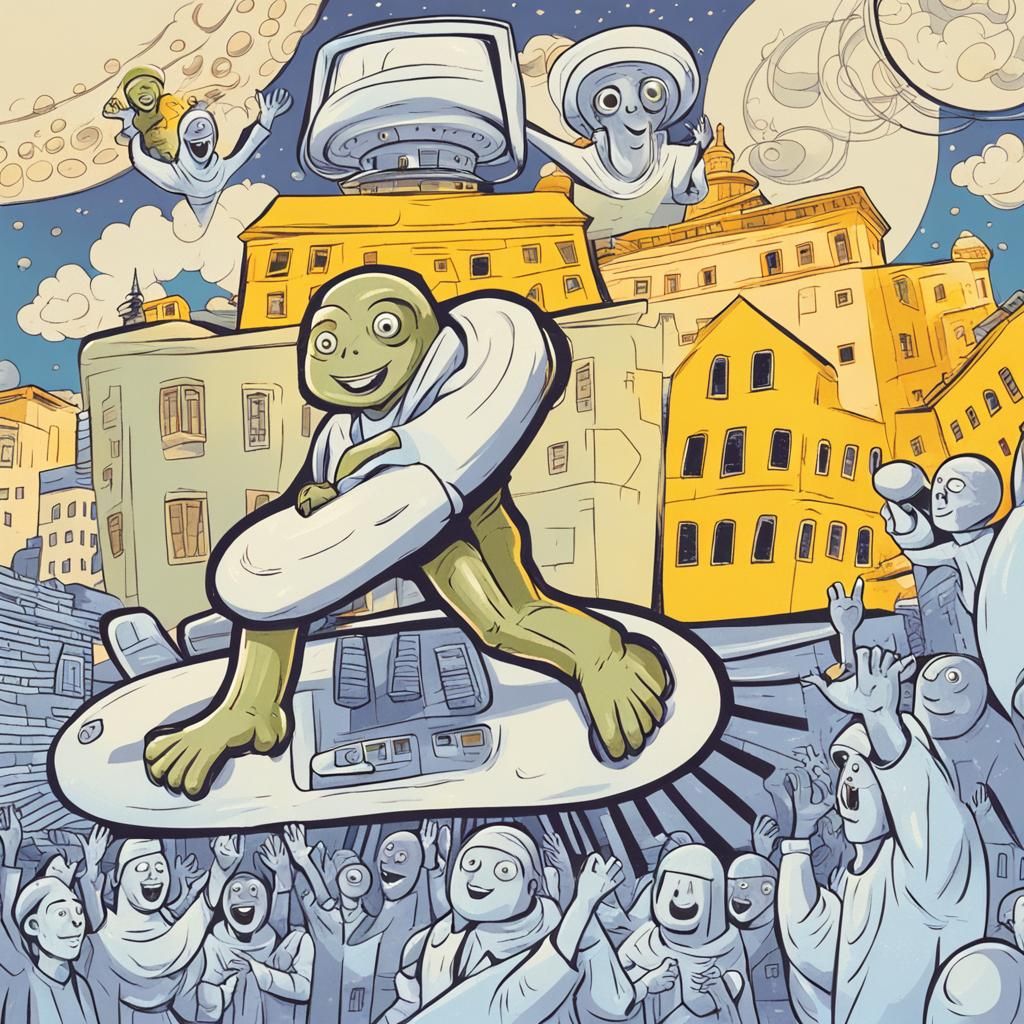 Main motif: A UFO and alien pilot hovers in mid air Background motif ...