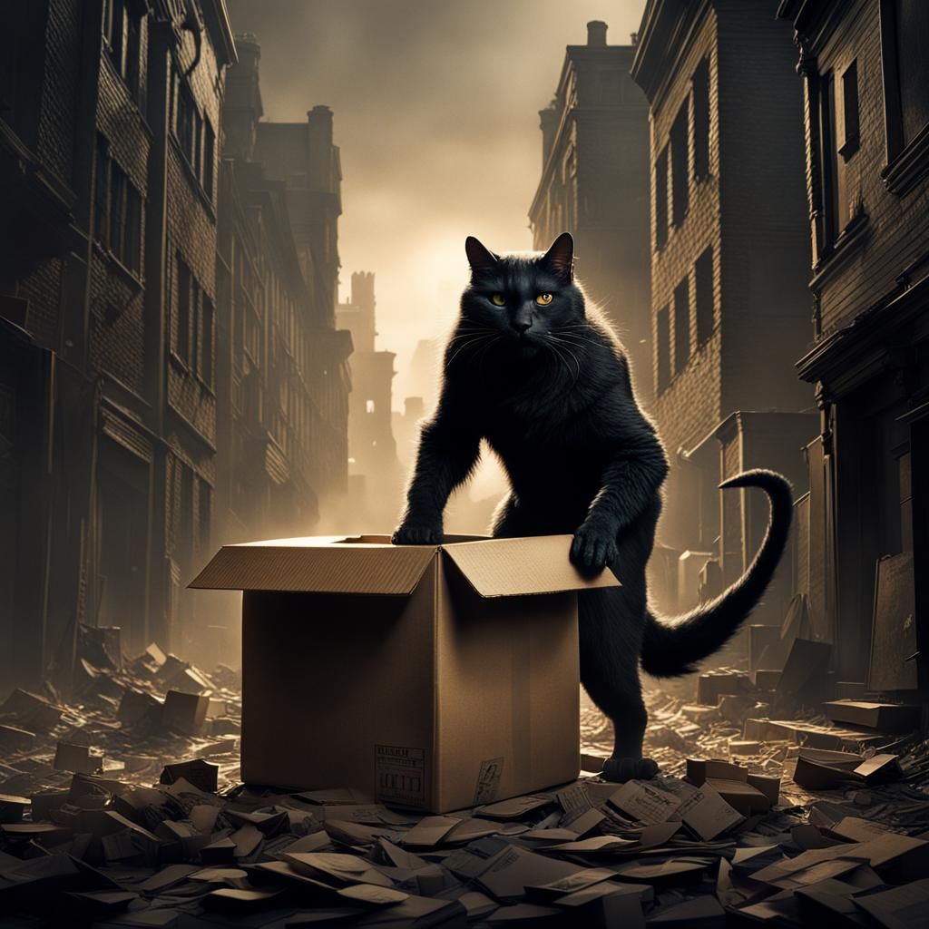 catzilla versus the cardboard box - AI Generated Artwork - NightCafe ...