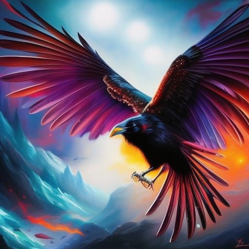 Purple Crow in Flight - AI Generated Artwork - NightCafe Creator