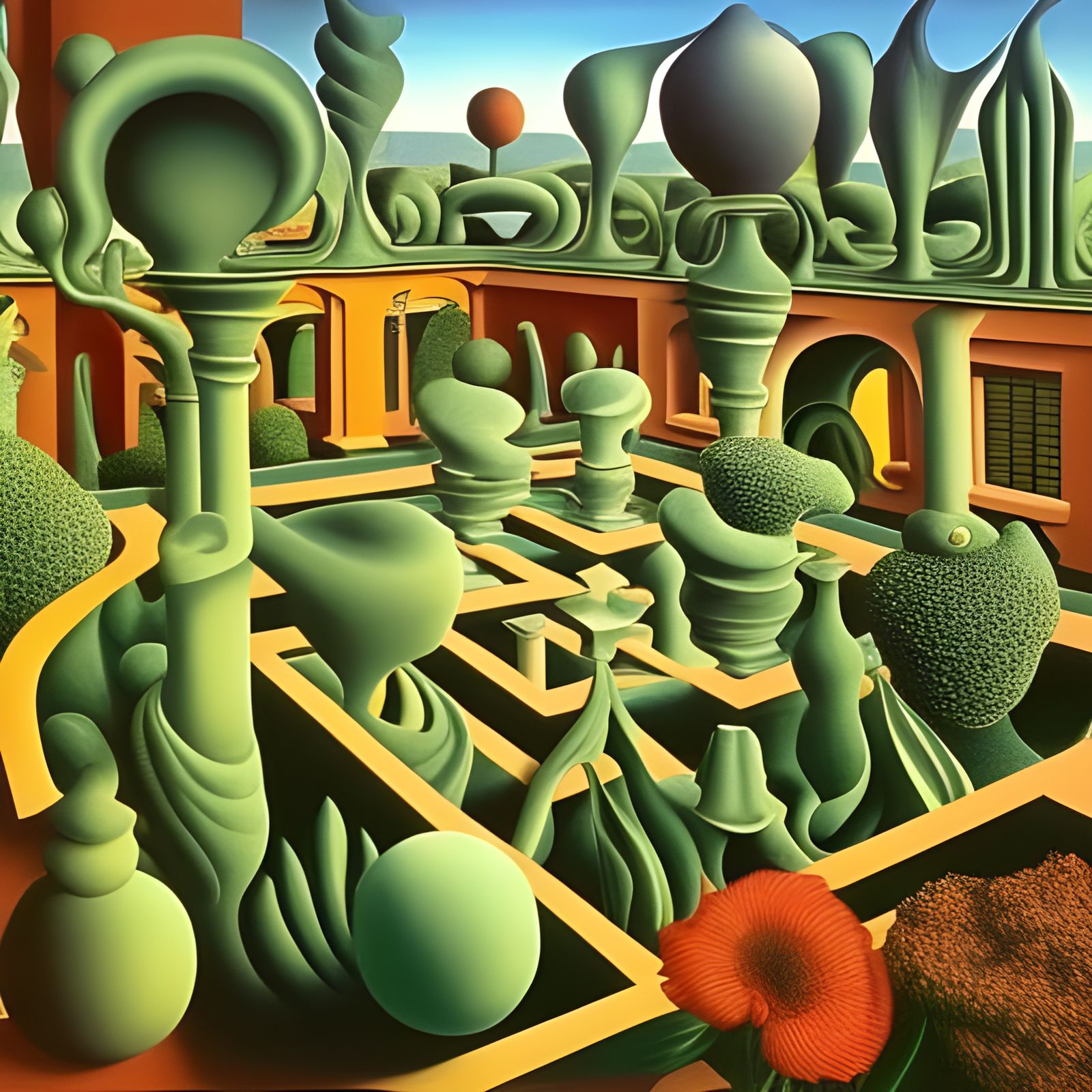 Abstract gardens influenced by M. C. Escher. - AI Generated Artwork ...