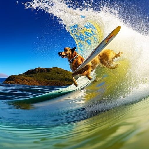 Dog surfing a wave - AI Generated Artwork - NightCafe Creator