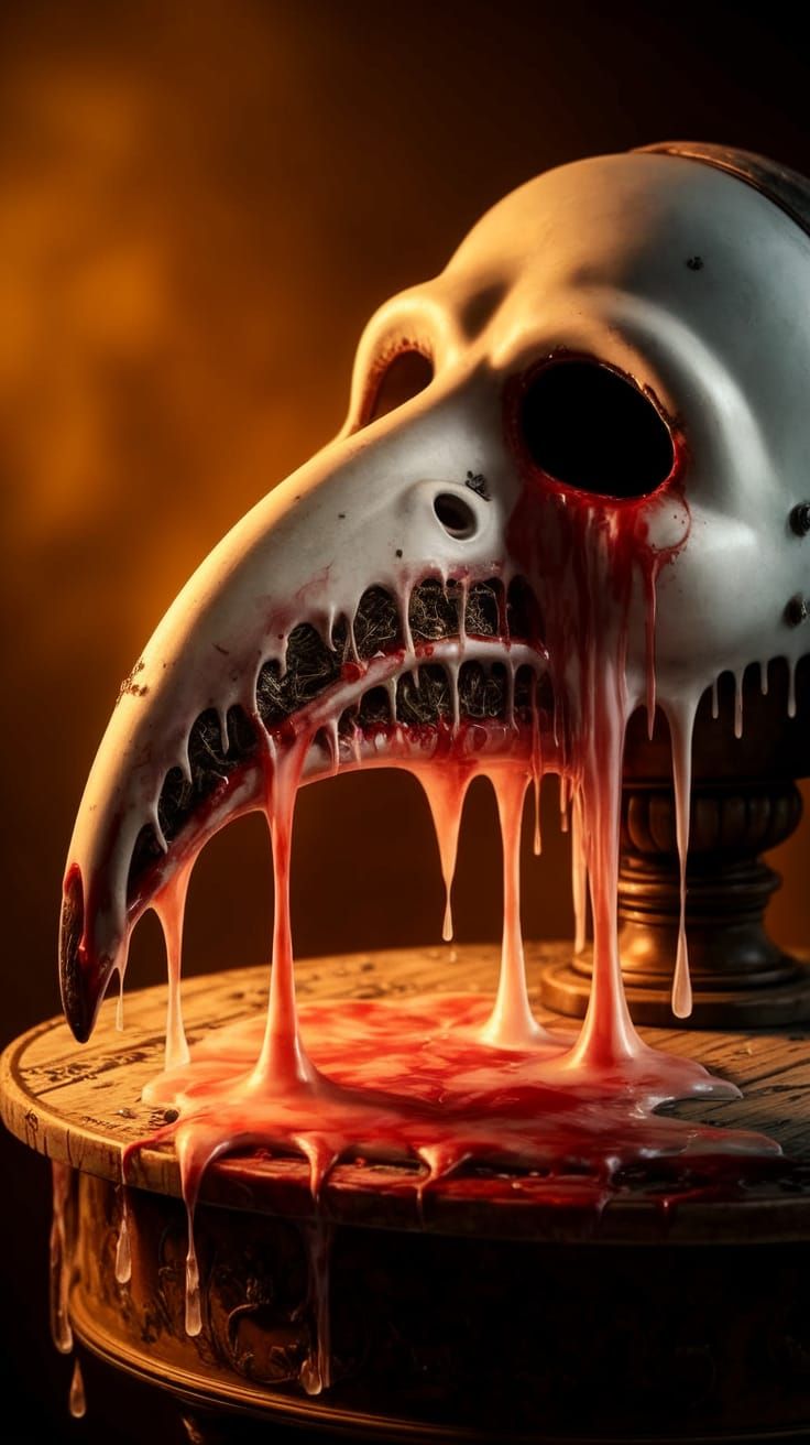 Bleeding Mask - Surreal Melting Plague Doctor's Mask in Warm...