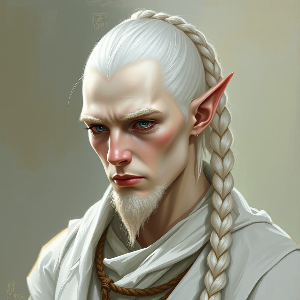 Ethereal Albino Elf Monk in White Attire - AI Art