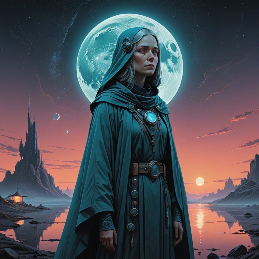 Celestial Enigma: Shimmering Figure Embodies Lunar... - AI Art