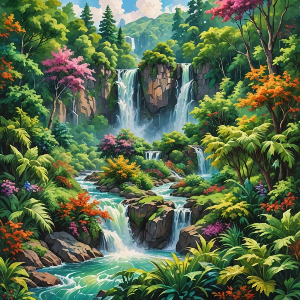 Waterfall - AI Generated Artwork - NightCafe Creator