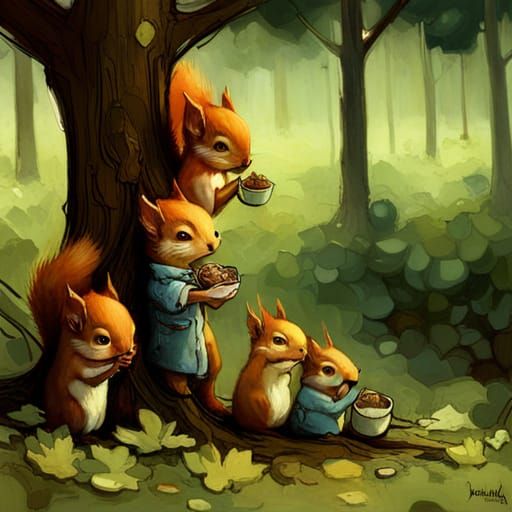 Little Squirrels Family 4 - AI Generated Artwork - NightCafe Creator