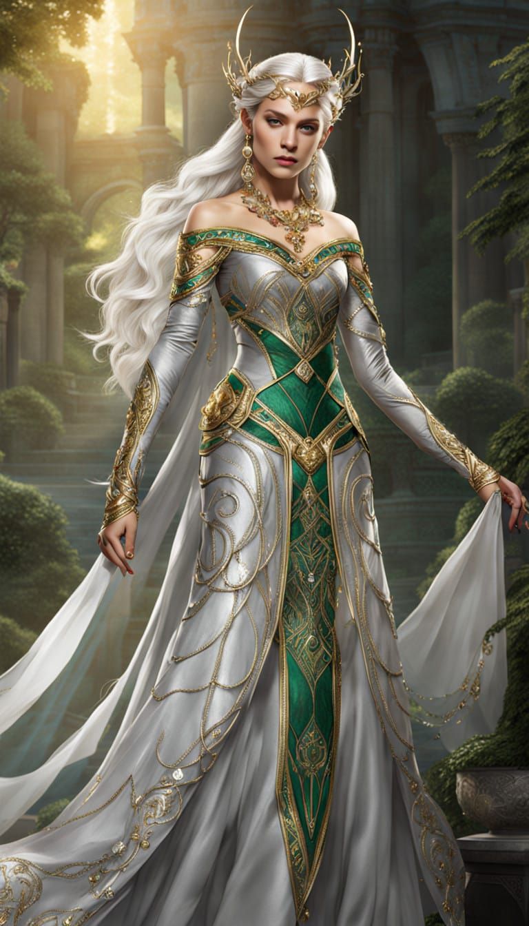 elven queen - Ethereal Elven Queen in Crystal White Hair and...
