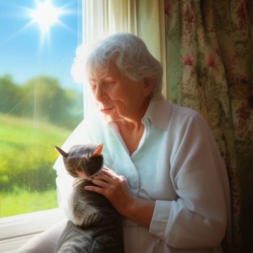 old woman with cat - AI Generated Artwork - NightCafe Creator