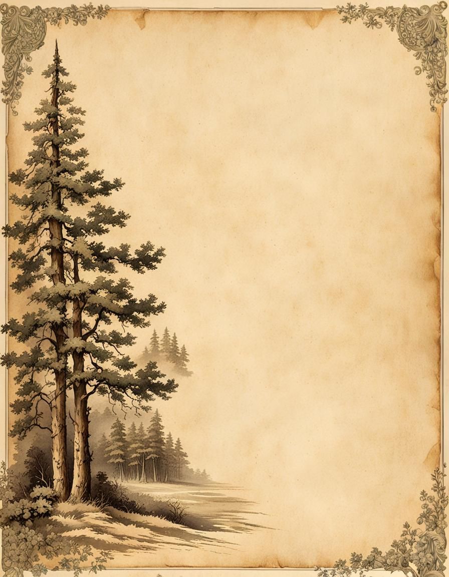 vintage parchment paper page stationary with decorative illustration in ...