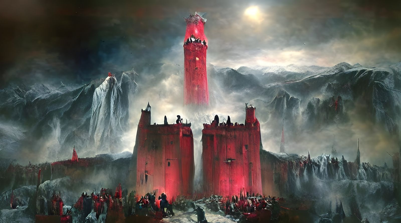 red tower surrounded by massive walls - AI Generated Artwork ...